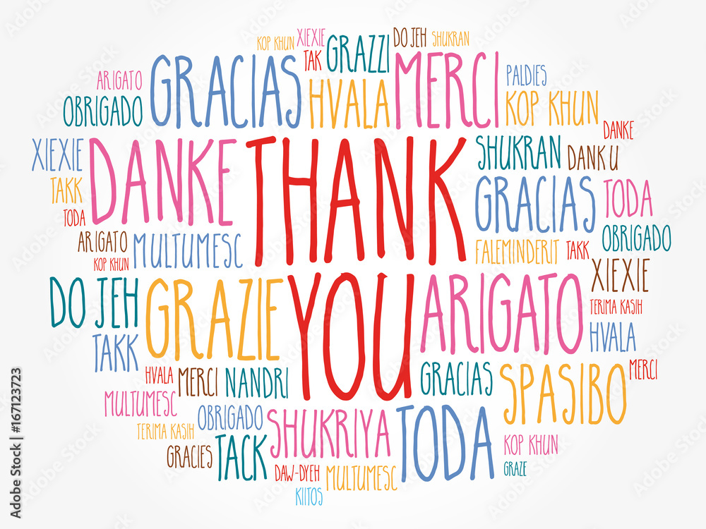 Thank You word cloud in different languages, concept background Stock ...