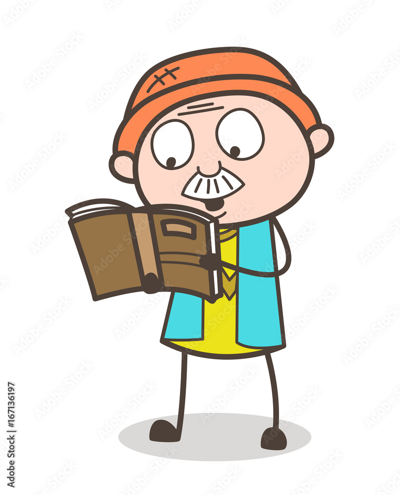 Cartoon Old Man Reading Book Vector Illustration Stock Vector | Adobe Stock