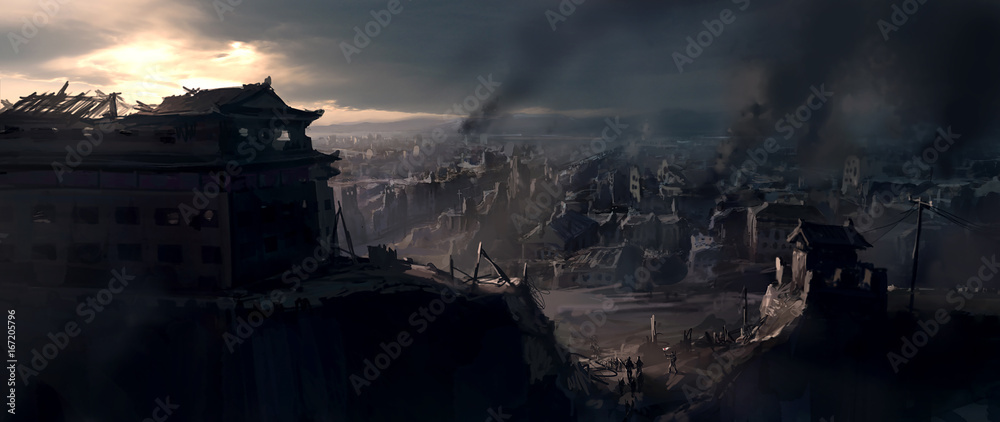The destroyed city, digital painting. Stock Illustration | Adobe Stock