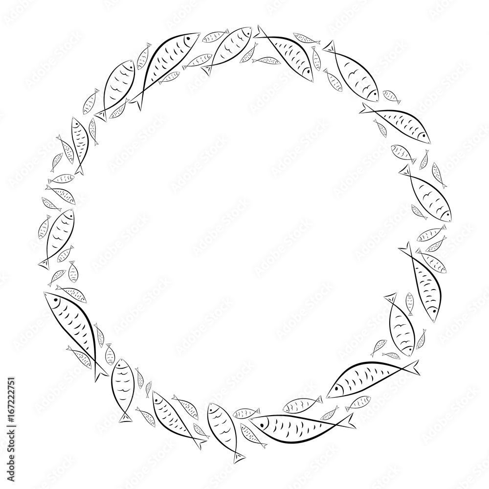 Circle frame. Ichthys is a symbol of fish. The ancient acronym of the ...