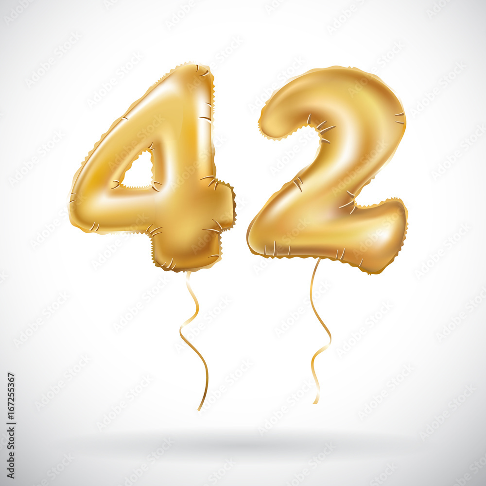 vector Golden 42 number forty-two metallic balloon. Party decoration ...