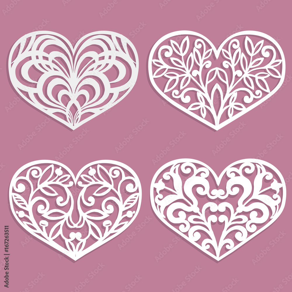 Set of laser cut hearts. Template for interior design, layouts wedding ...