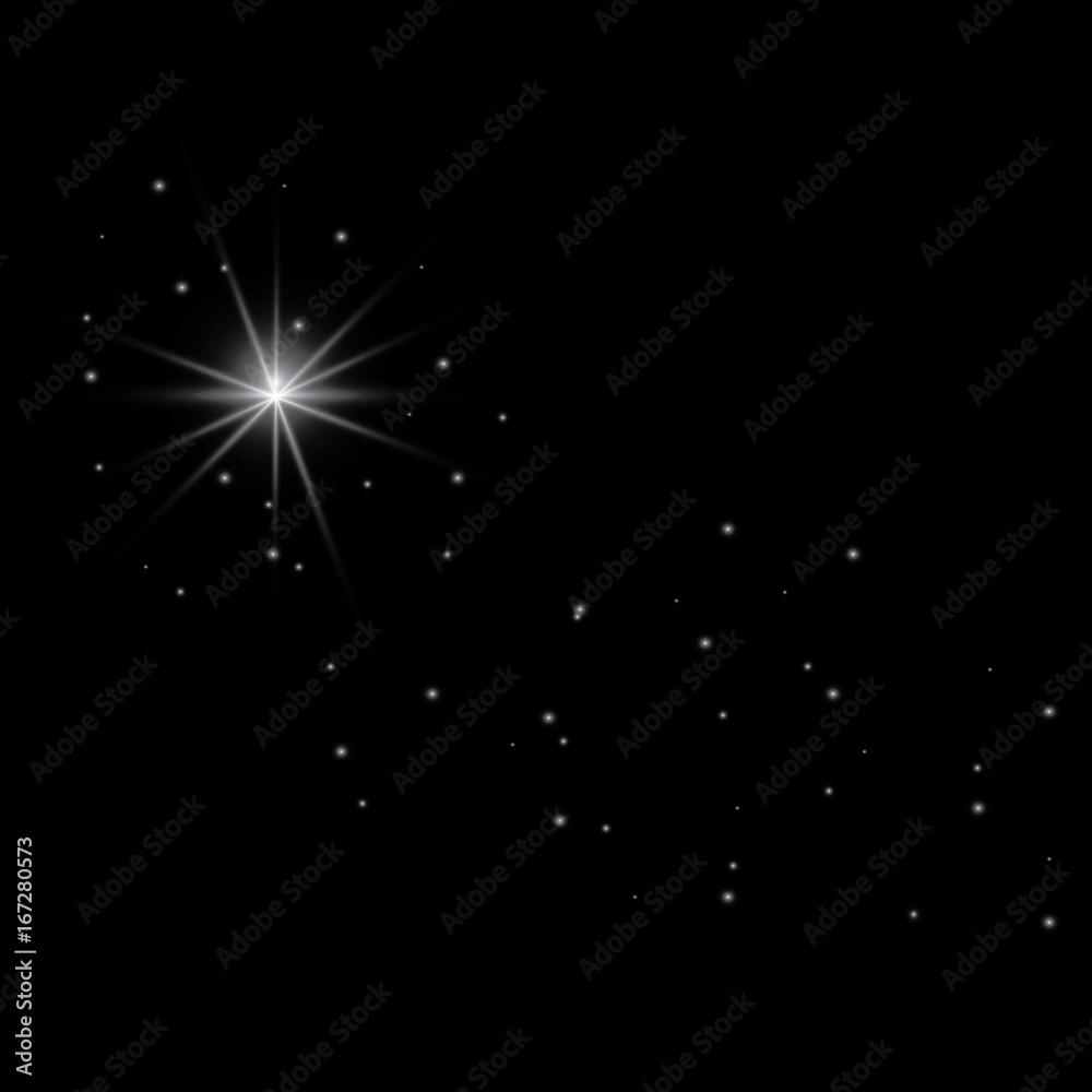 Comets effect with glowing light stars in sky. White falling meteorites ...