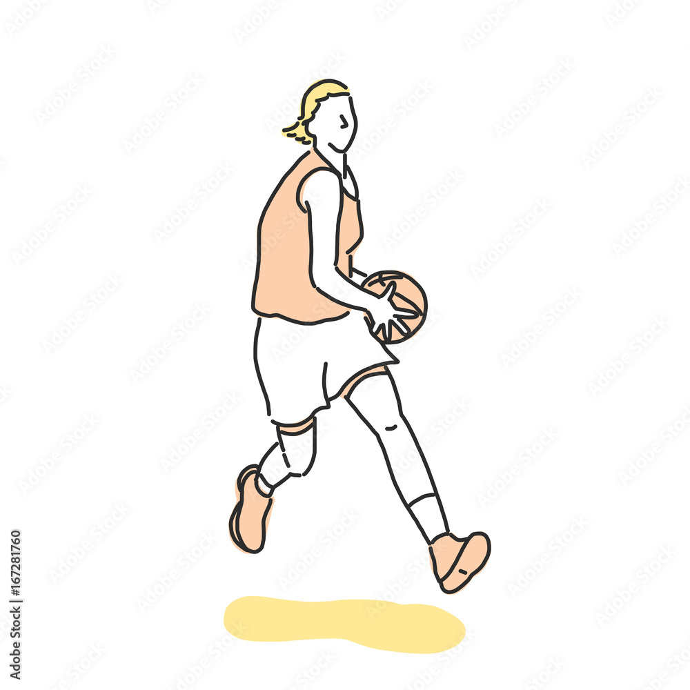 Basketball player in action, line drawing. hand drawn. vector ...