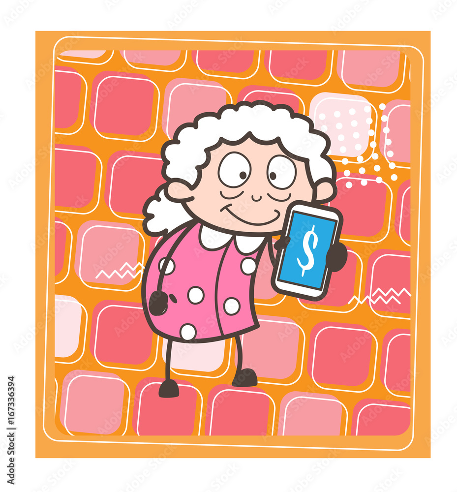 Cartoon Old Lady Showing Extra Income Tips Vector Illustration Stock ...