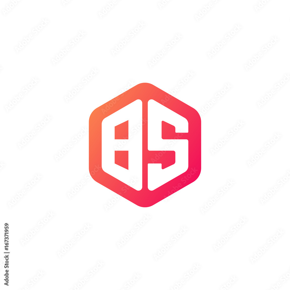 Initial letter bs, rounded hexagon logo, gradient red orange colors 素材庫 ...