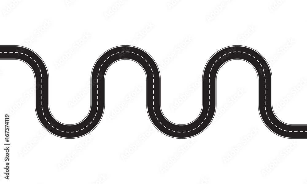 Road design element. Asphalt road with turns. Winding road isolated on ...