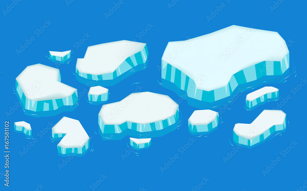 Iceberg covered snow big set cartoon. Ice and Icebergs in isometric 3d ...