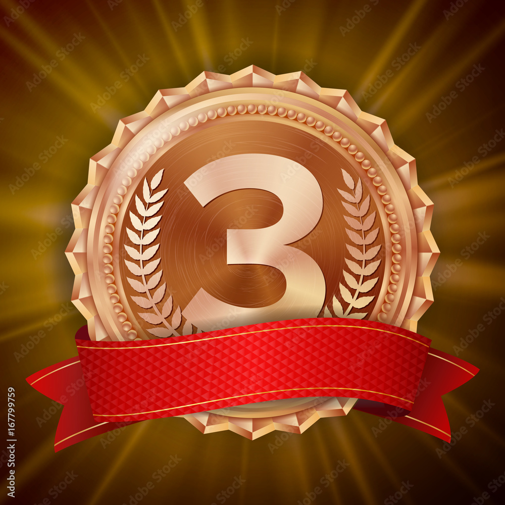 Bronze Medal Vector. Round Championship Label. Ceremony Winner Honor ...