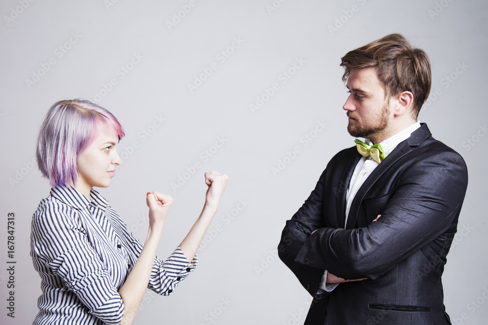 Angry female office worker is ready for battle with boss. (Gender ...