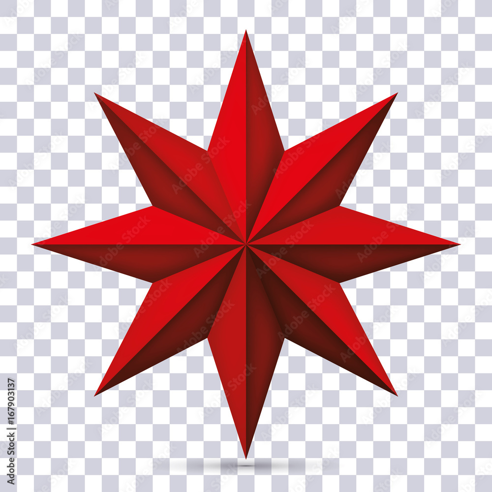 Volume eight-pointed red star on transparent background, 3d object ...
