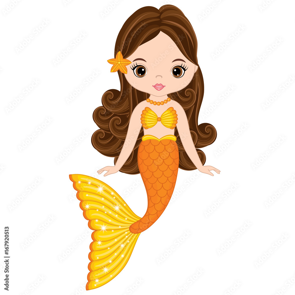 Vector Cute Little Mermaid Swimming Stock Vector | Adobe Stock