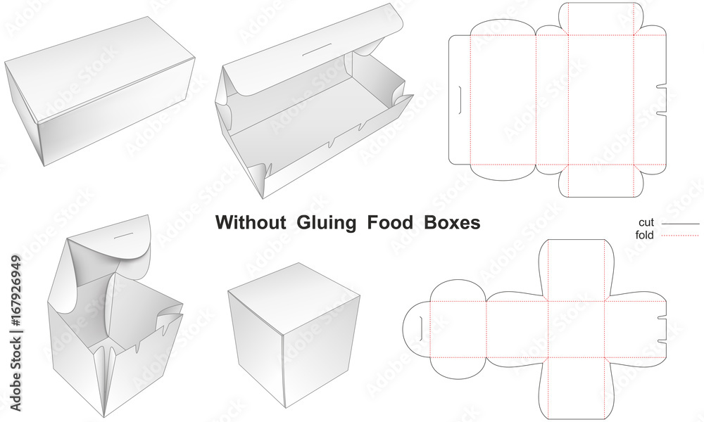Vector de Stock Without Gluing Food Paper Boxes | Adobe Stock