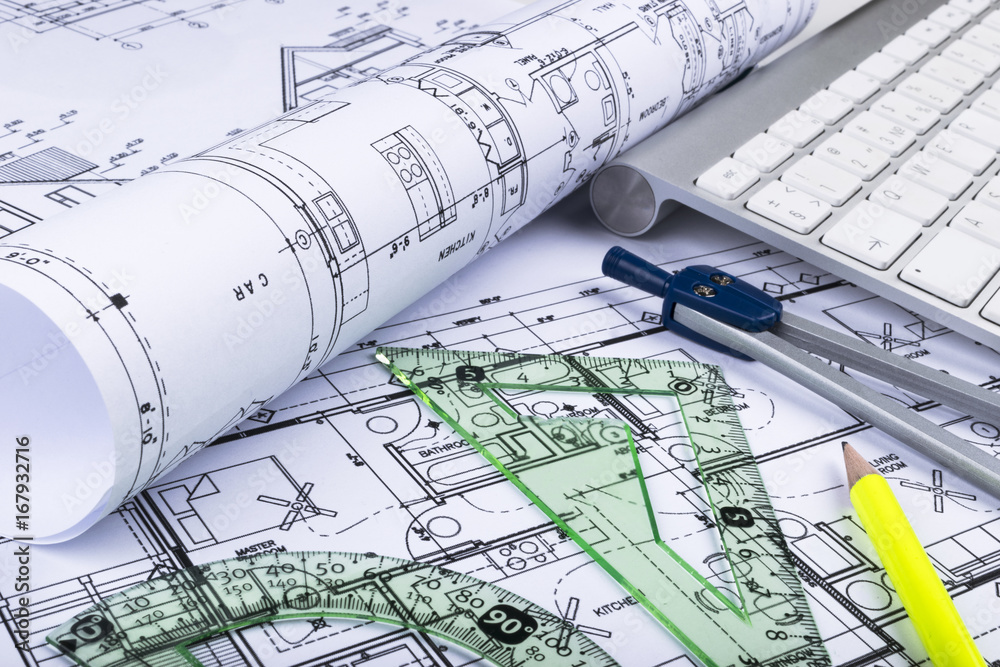Fotografie Architectural blueprints drawings of the modern house with ...