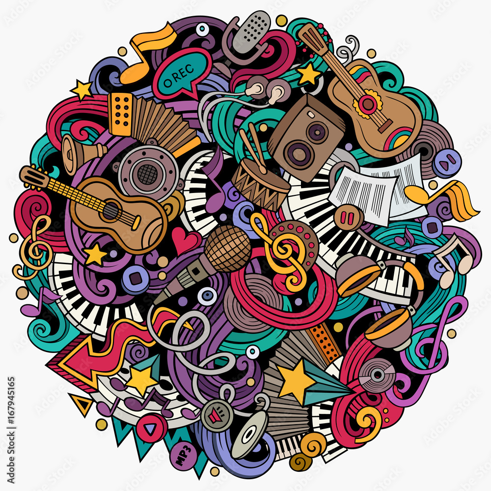 Cartoon vector doodles Music illustration Stock Vector | Adobe Stock