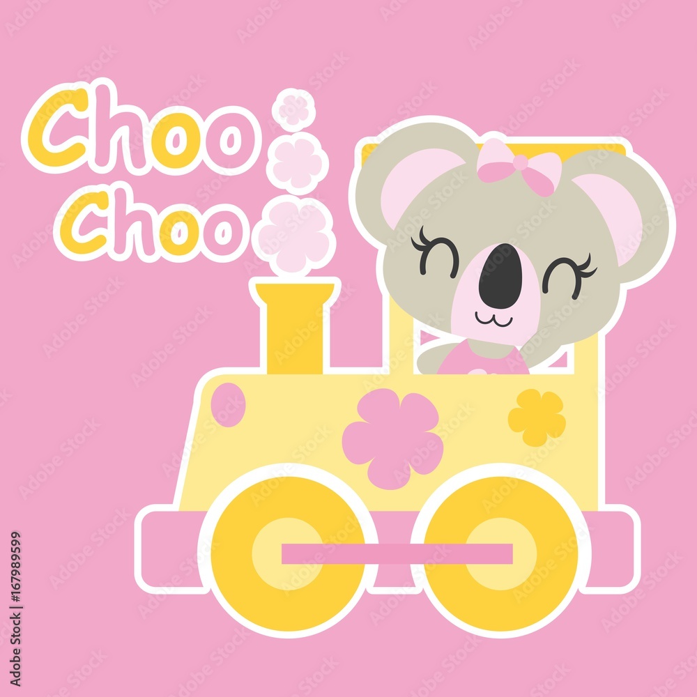 Cute baby koala drives train vector cartoon illustration for baby ...