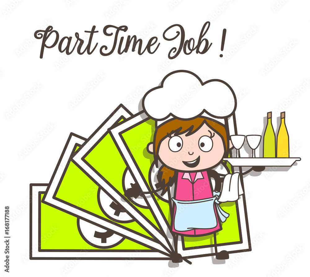 Cartoon Waitress Part-Time Job Vector Concept Adsvertisement Stock ...