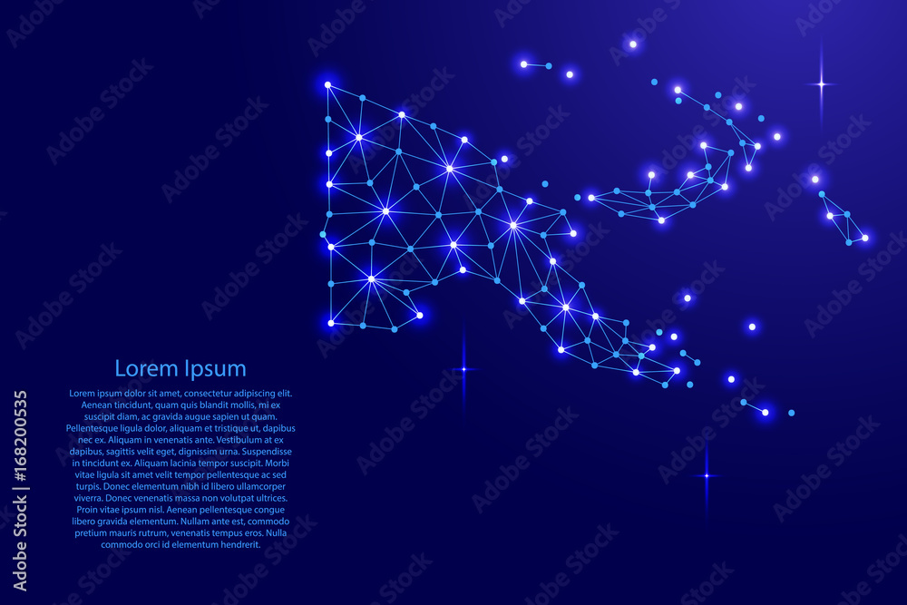 Papua New Guinea map of polygonal mosaic lines network, rays and space stars of vector ...