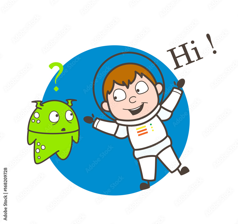 Cartoon Space Boy with Alien Characters Vector Illustration Stock ...