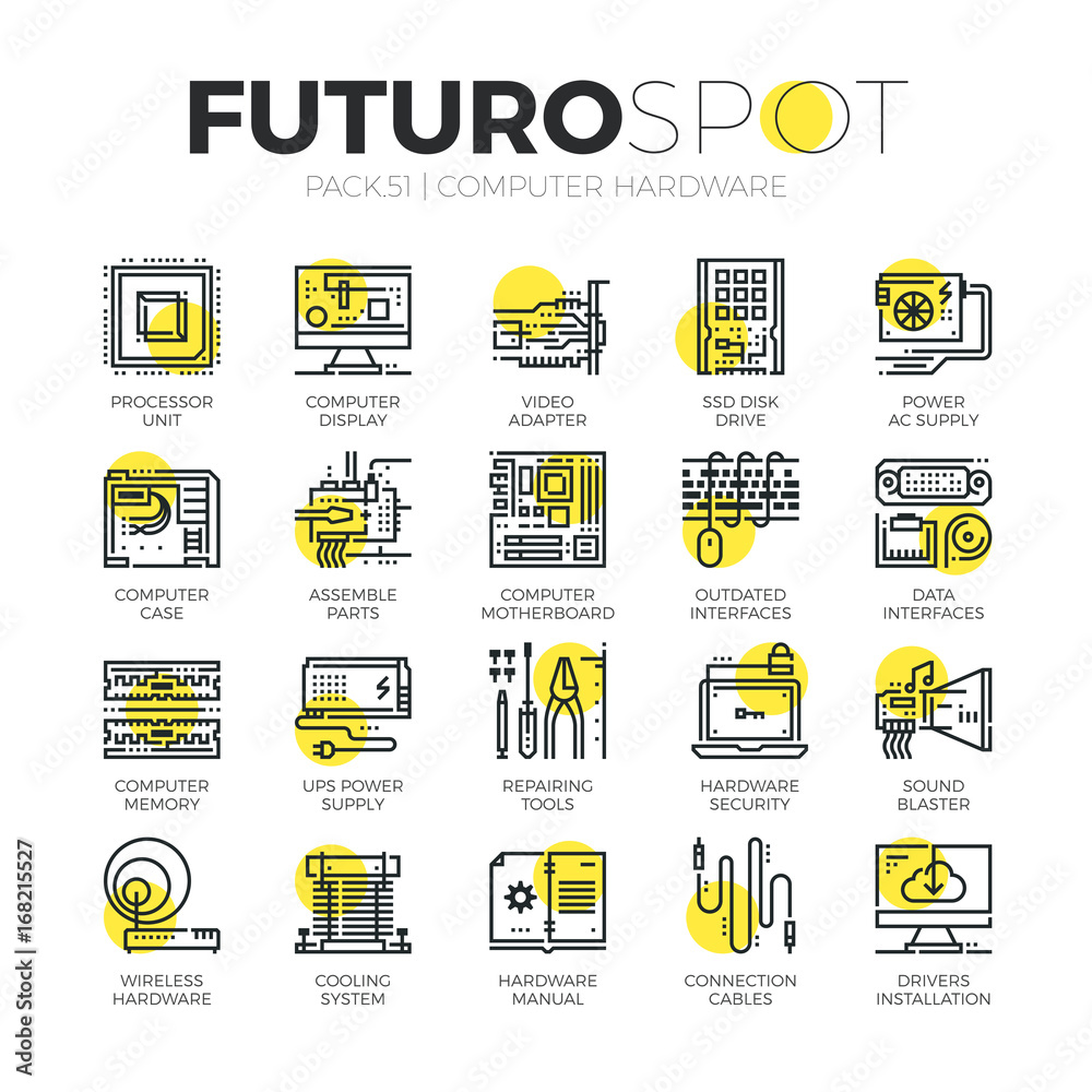 Computer Hardware Futuro Spot Icons Stock Vector | Adobe Stock
