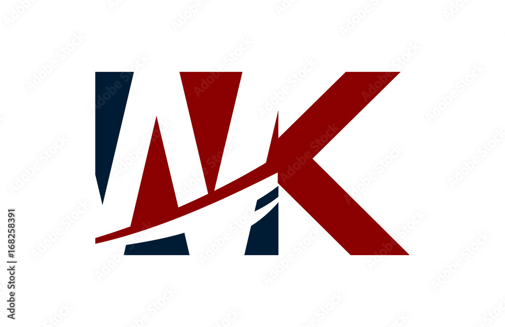 WK Red Negative Space Square Swoosh letter Logo Stock Vector | Adobe Stock