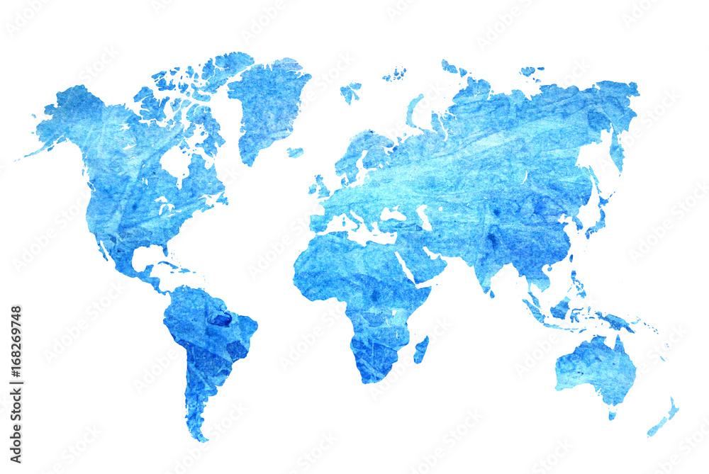 Watercolor blue map of the world Stock Illustration | Adobe Stock