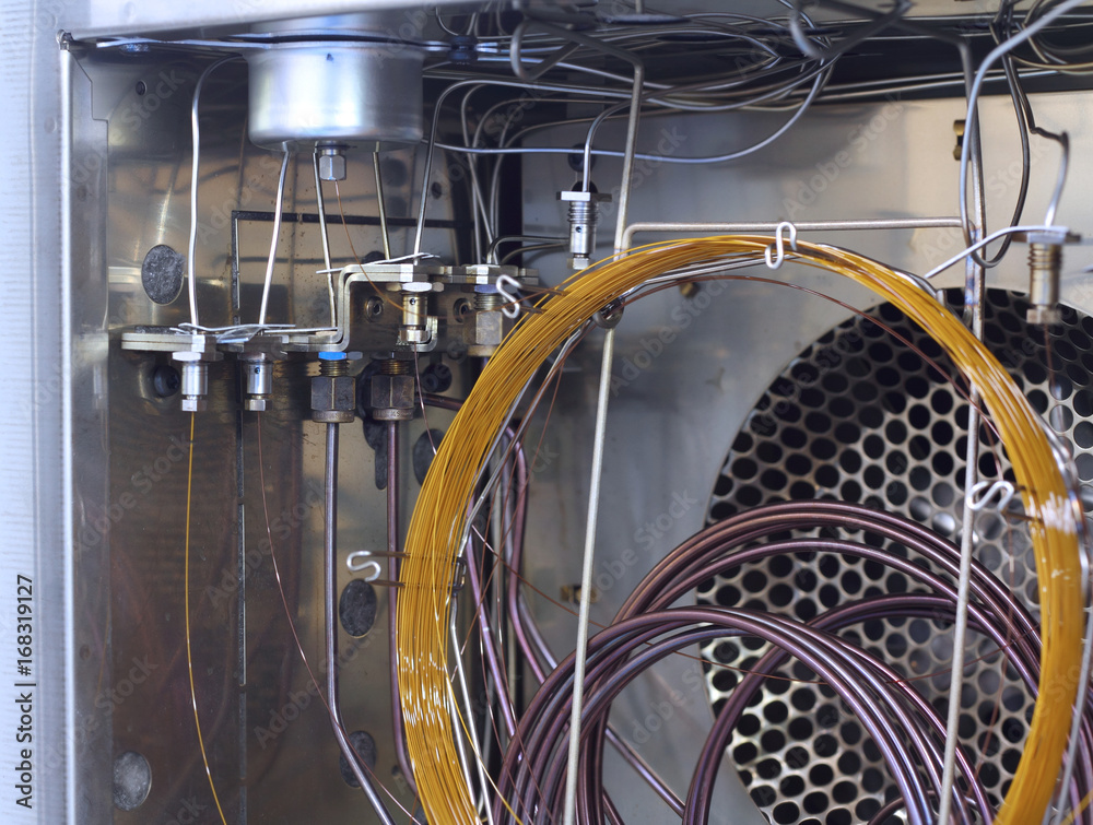 Inside and column Gas Chromatography Analyzer in laboratory Stock Photo ...