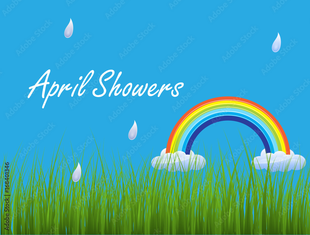 Rainbow with Grasses Background April showers Stock Vector | Adobe Stock