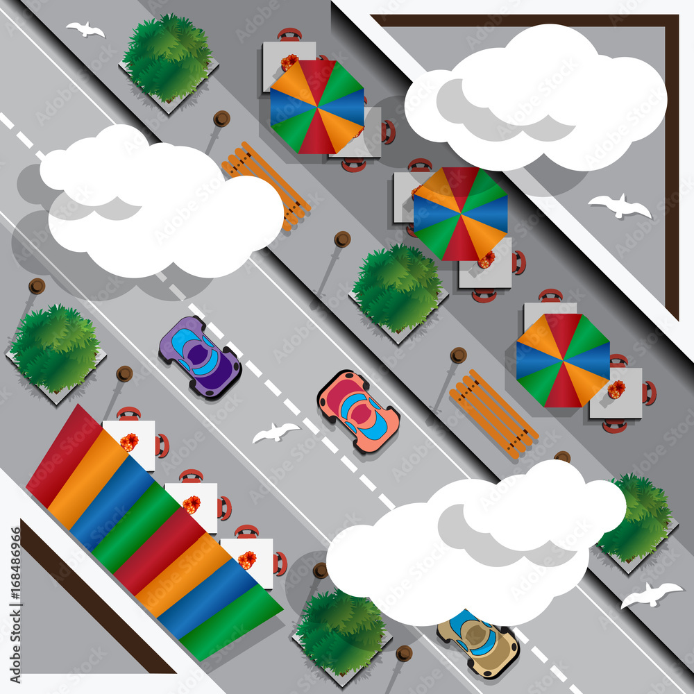 Street Cafe. Top view. Vector illustration. Stock Vector | Adobe Stock