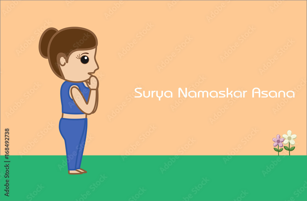 Yoga Cartoon Vector Pose - Surya Namaskar Asana Step - 1 Stock Vector ...