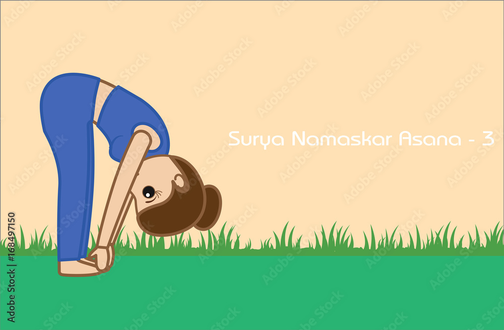 Yoga Cartoon Vector Pose - Surya Namaskar Asana Step - 3 Stock Vector ...