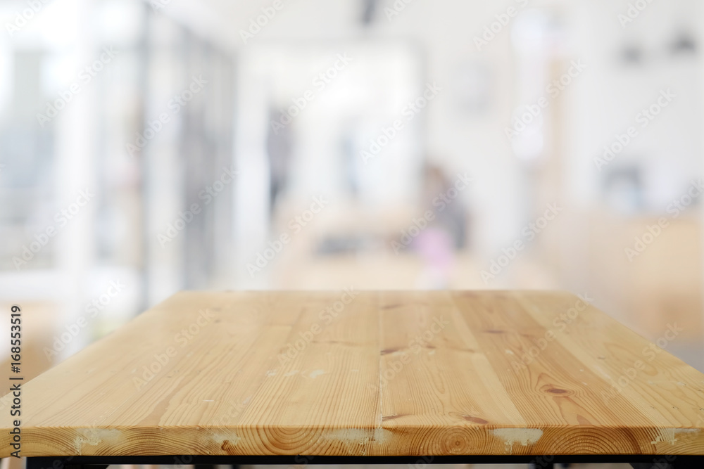 Empty wood table space platform and blurred office background. Product ...