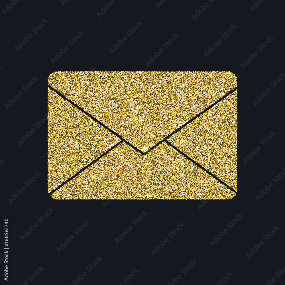 Letter of mail icon with glitter effect, isolated on black background ...