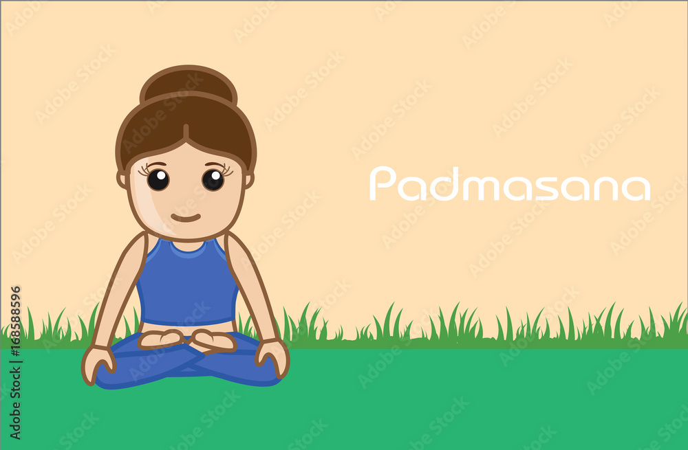 Yoga Cartoon Vector Pose - Padmasana Stock Vector | Adobe Stock