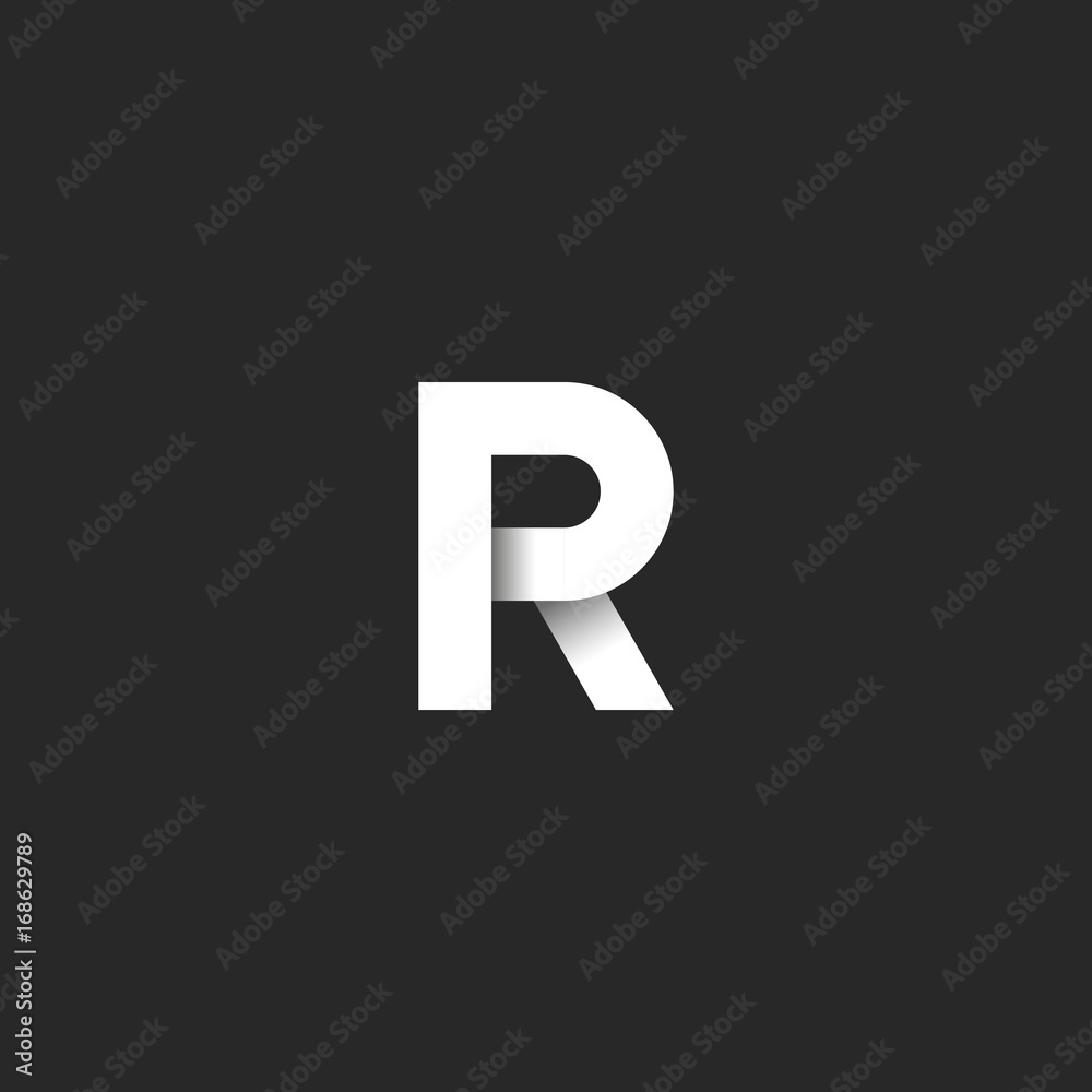 Initial letter R logo bold font, white gradient ribbon linear style ...
