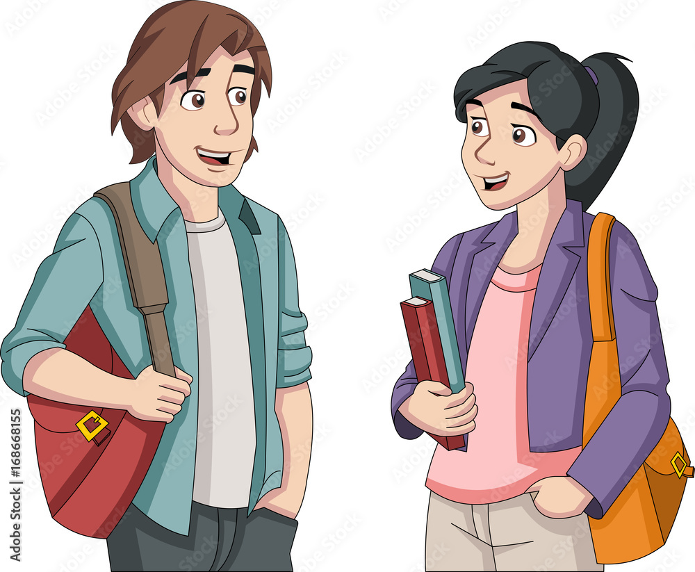 Cartoon teenager students with books and backpack. Stock Vector | Adobe ...
