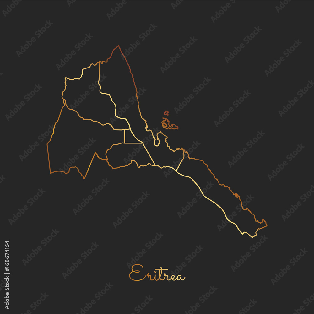 Stock-Vektorgrafik „Eritrea region map: golden gradient outline on dark ...