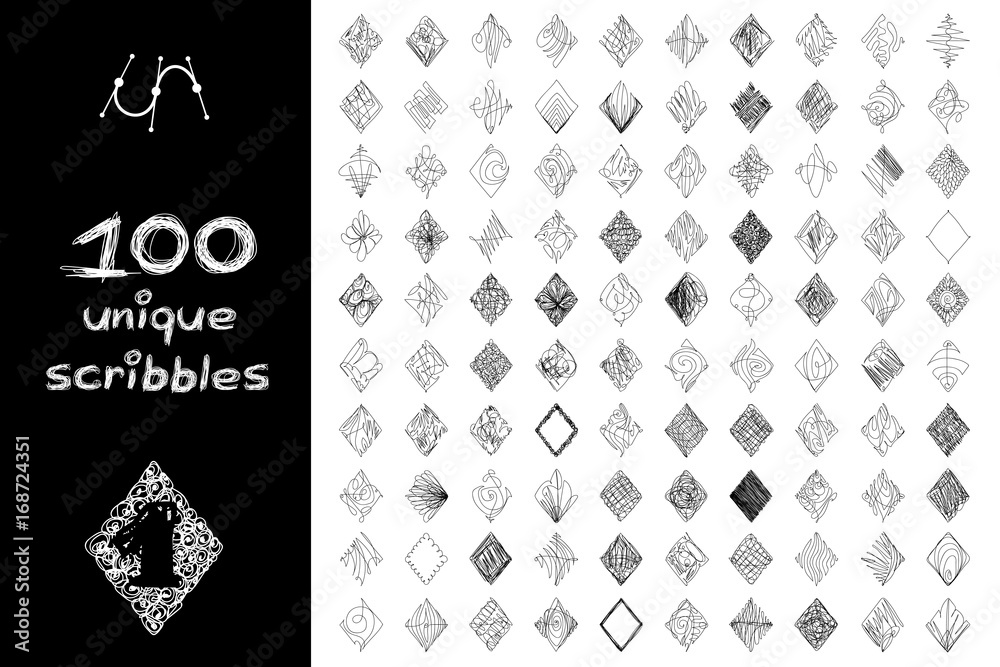 vector SET 100 rhombus SCRIBBLES Part 1. Clip art isolated on ...