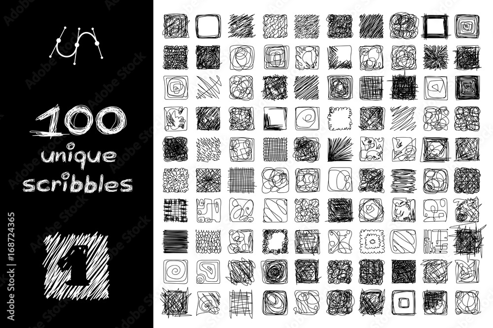 vector SET 100 SCRIBBLES Part 2. Clip art isolated on transparent ...