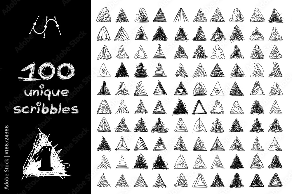 vector SET 100 triangle SCRIBBLES Part 1. Clip art isolated on ...