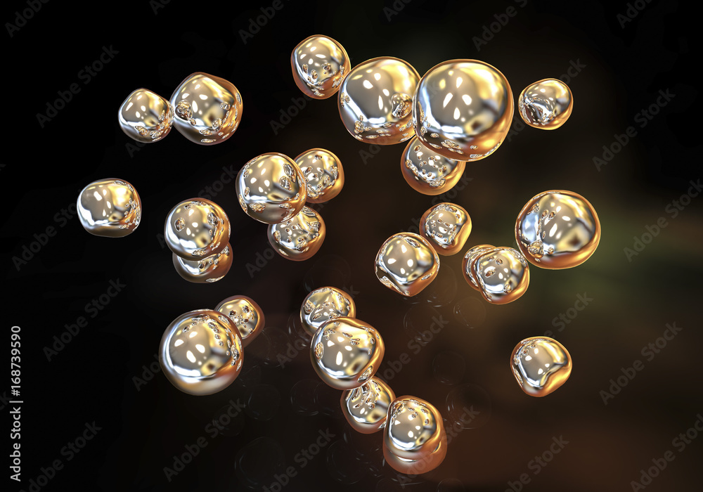 Silver nanoparticles. 3D illustration. Biotechnological and scientific ...