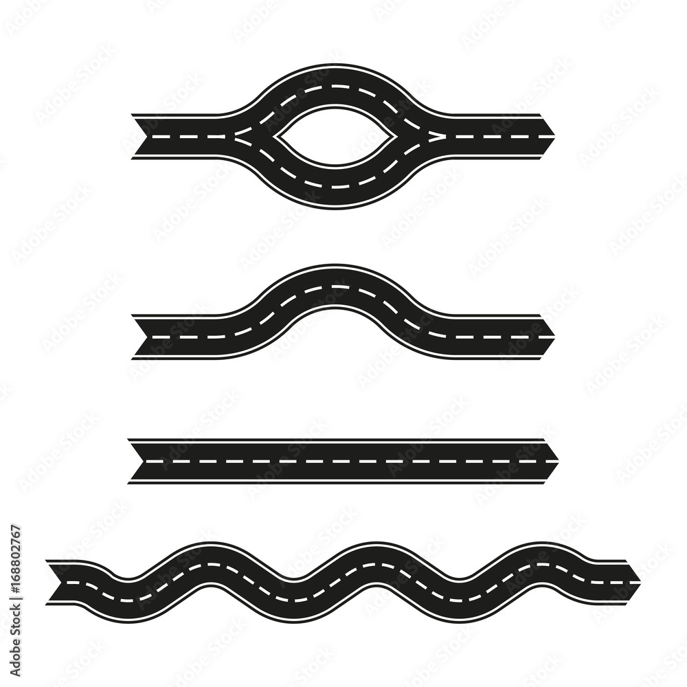 Asphalt road set in shape of arrow. Vector winding road template ...