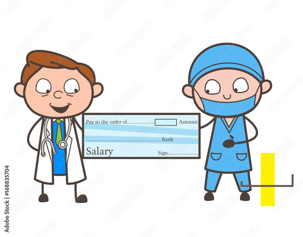 Cartoon Doctors Showing Salary Cheque Vector Illustration Stock Vector ...