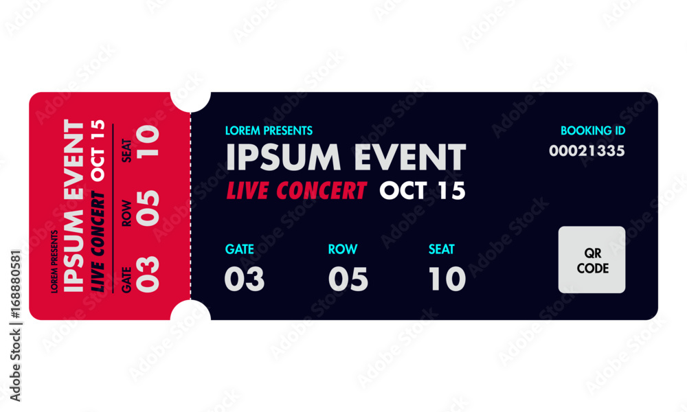 Concert ticket template. Music, Dance, Live Event Ticket for entrance ...