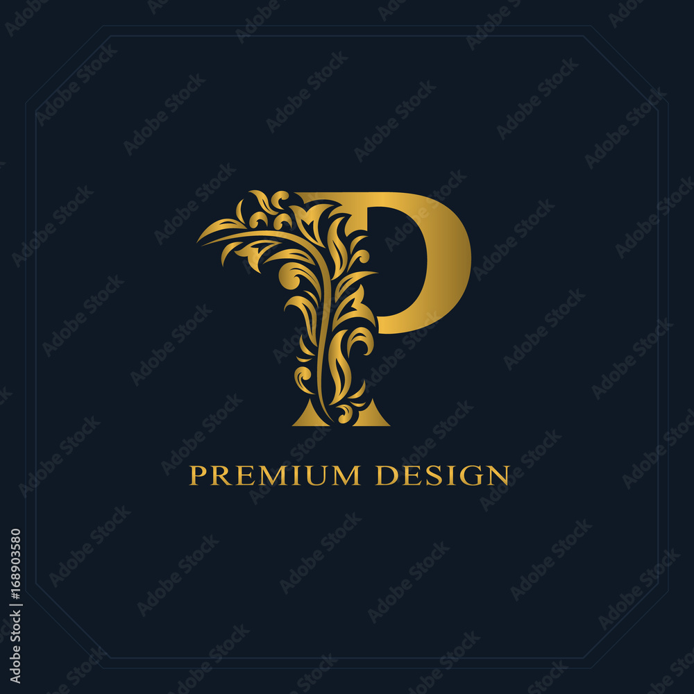 Gold Elegant letter P. Graceful style. Calligraphic beautiful logo ...