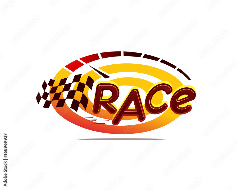 race logo, swirl with speed meter and checkered flag illustration ...