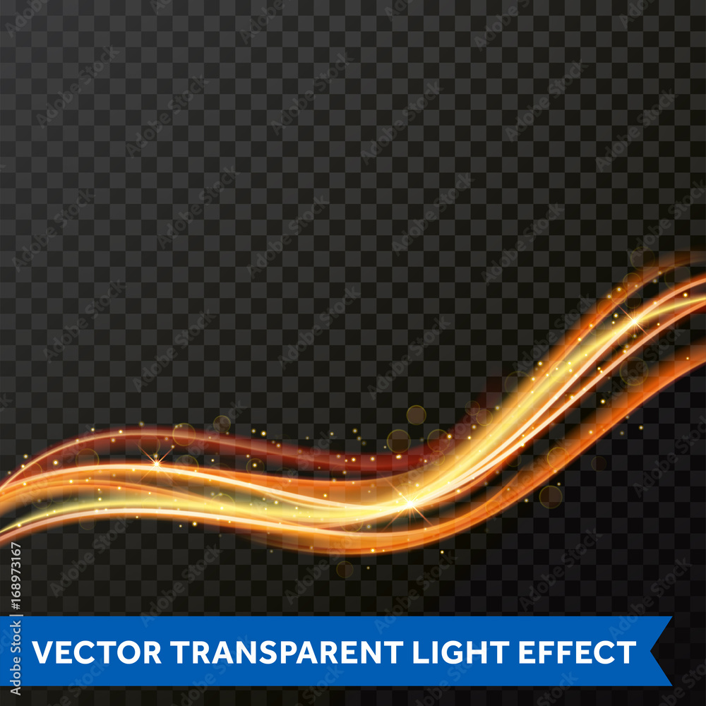 Light effect gold line swirl. Vector glowing light fire flare trace or ...