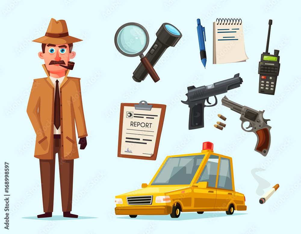 Funny detective character. Cartoon vector illustration Stock Vector ...