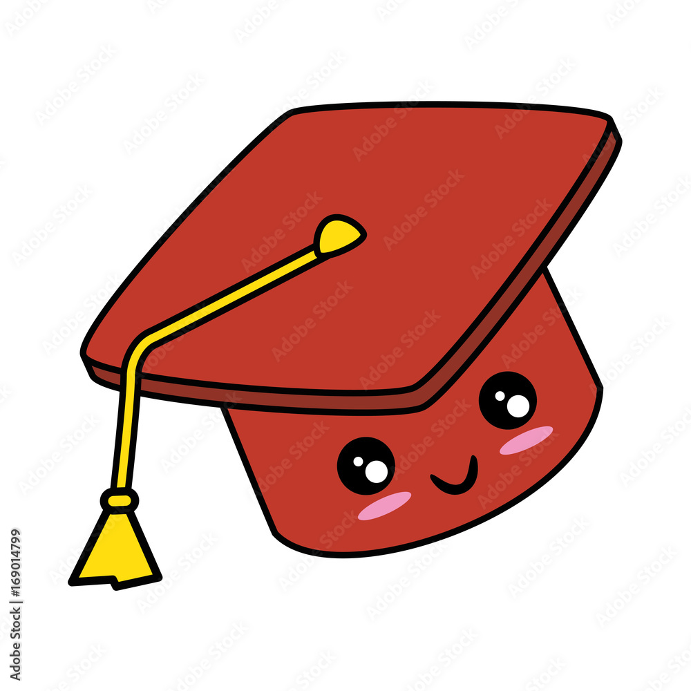 kawaii graduation cap icon over white background vector illustration ...