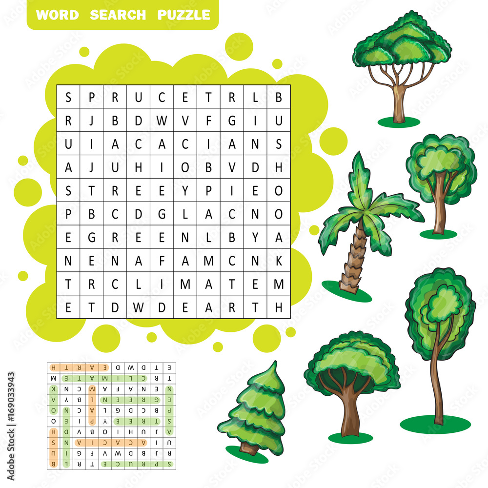 Trees themed word search puzzle Stock Vector | Adobe Stock